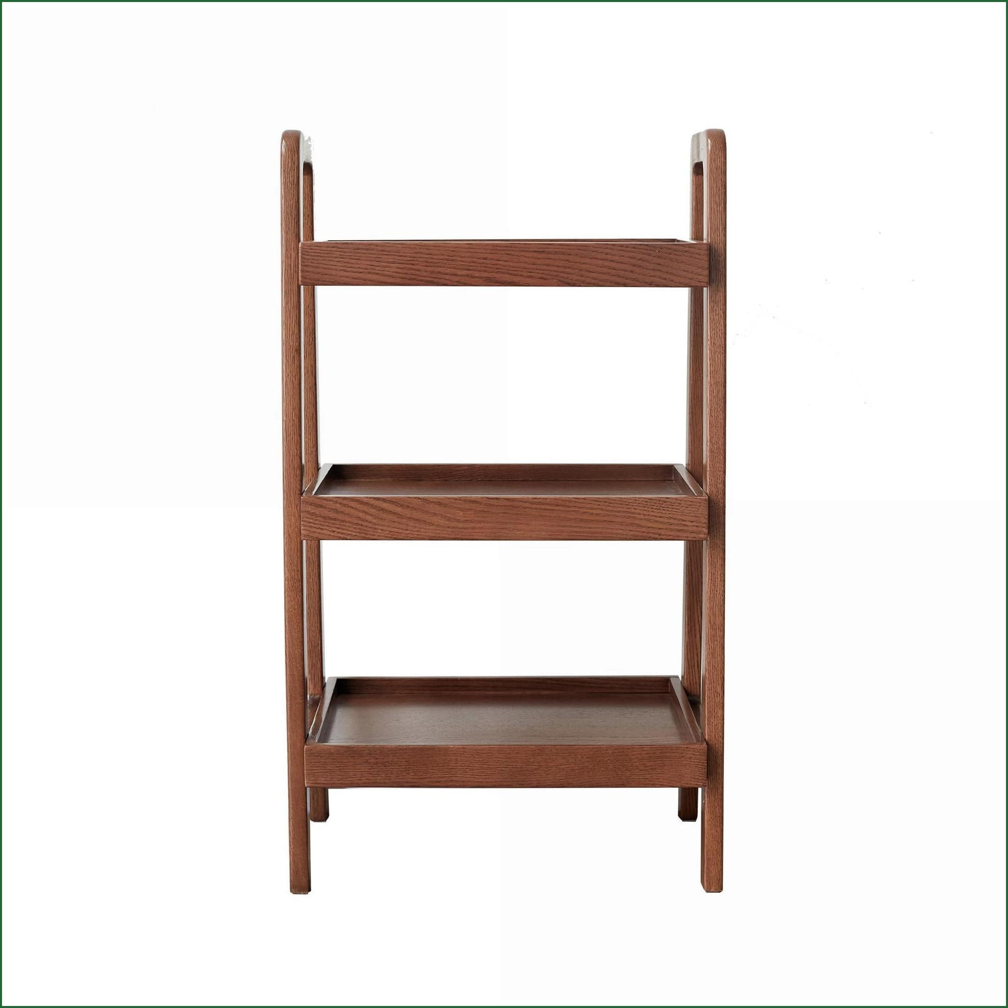 Bookshelf, 3-Tier Solid Oak Walnut Brown | Multi-Use Bench/Shoe Rack ...