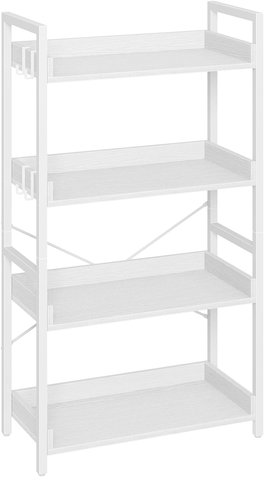 Bookshelf 4 Tier with 4 Hooks, Industrial Bookcase, Storage Rack with ...