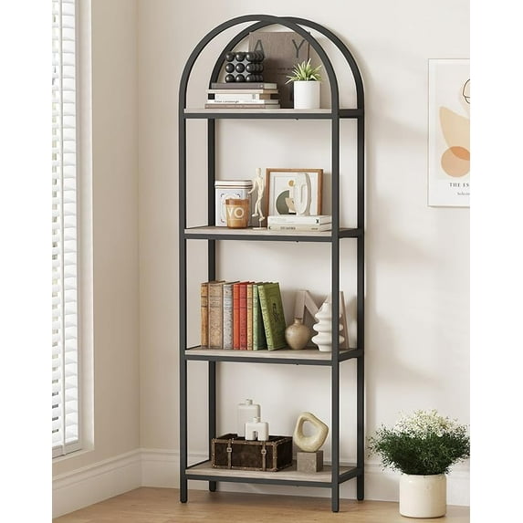 Bookshelf 4 Tier Arched Bookcase, 71.3" Tall Industrial Open Book ...