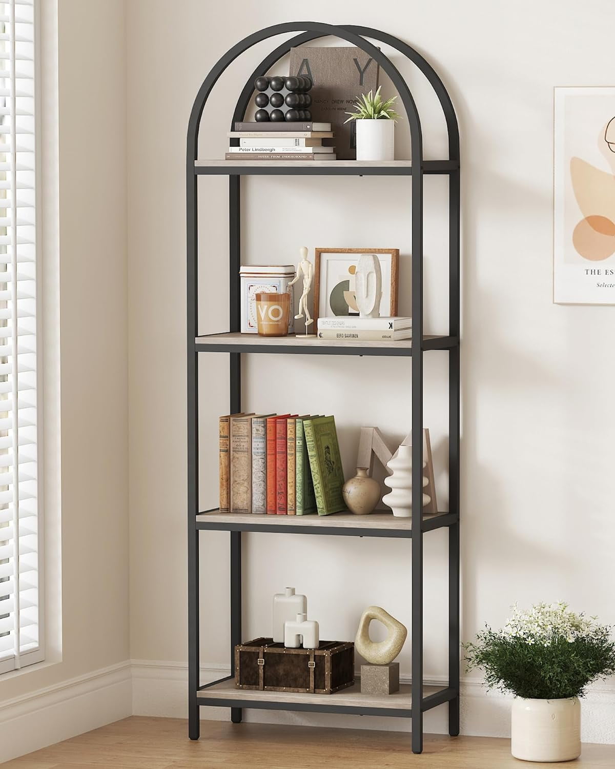 Bookshelf 4 Tier Arched Bookcase, 71.3" Tall Industrial Open Book ...