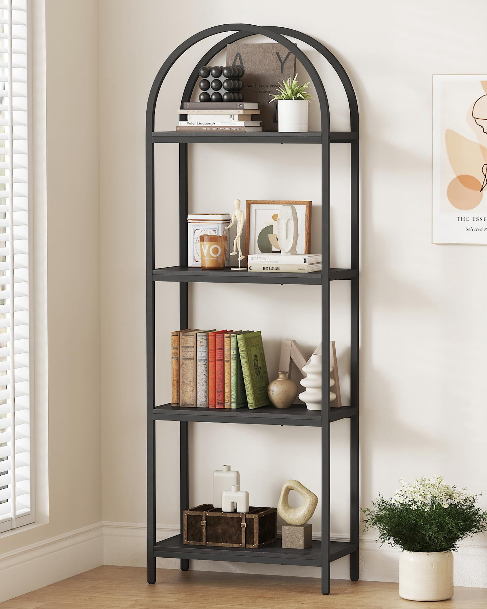 Bookshelf 4 Tier Arched Bookcase 71.3" Tall Industrial Open Book ...