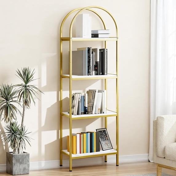 Bookshelf 4 Tier,Arched Display Racks,Tall Shelf for CDs/Books, Modern ...