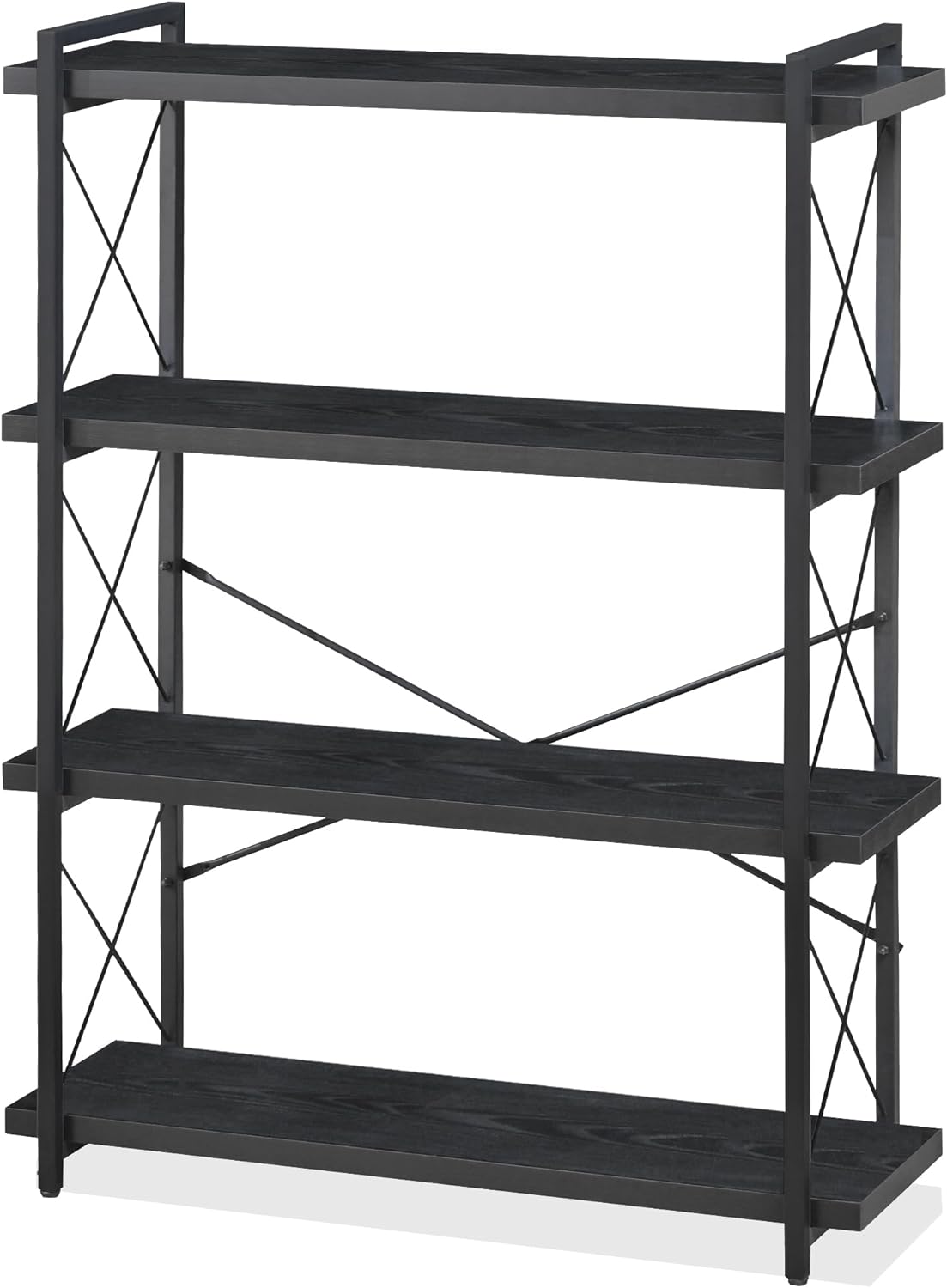 Bookshelf, 4-Tier Industrial Bookcase, Black Open Book Shelf ...