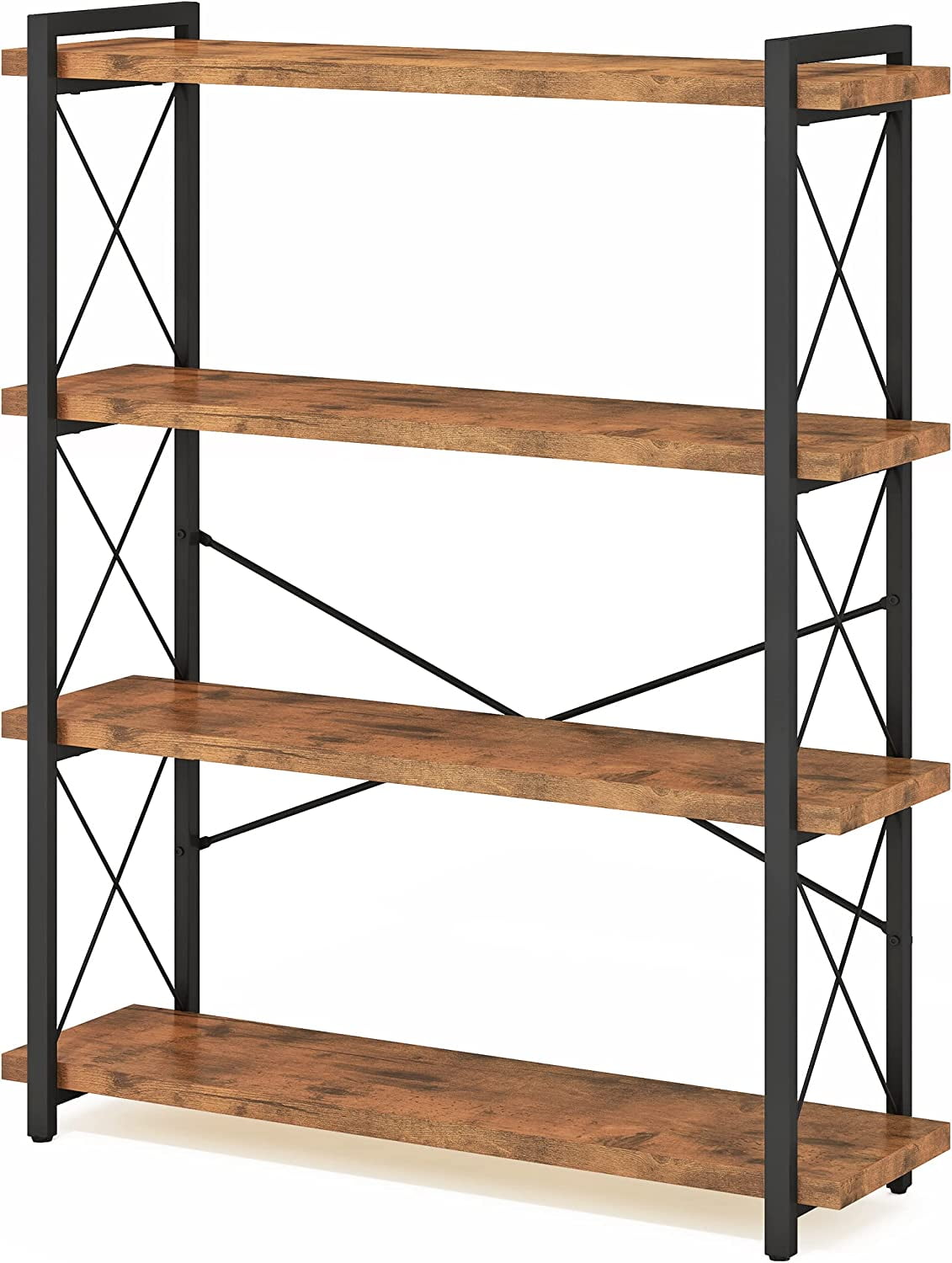 Bookshelf, 4-Tier Industrial Bookcase, Rustic Open Book Shelf ...