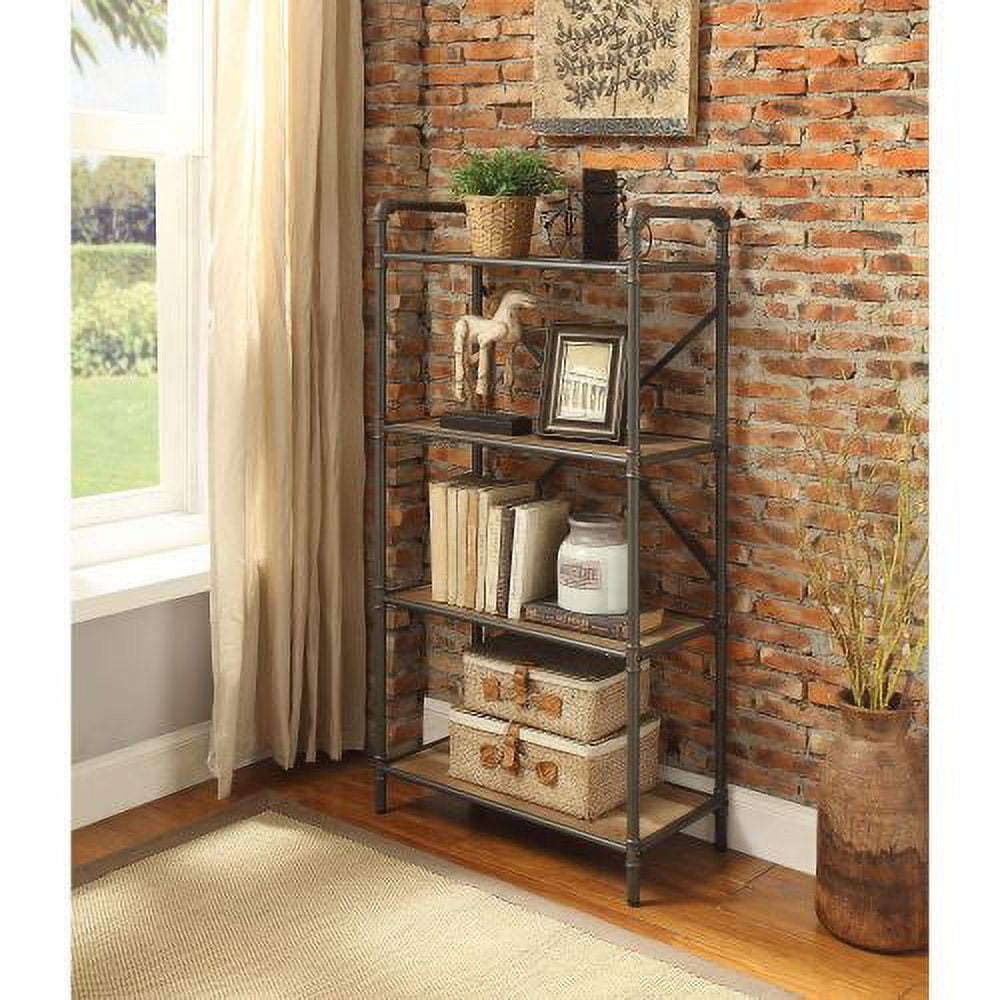 Bookshelf 4 Tier, Industrial Wood Bookcase, Vintage Storage Rack with ...