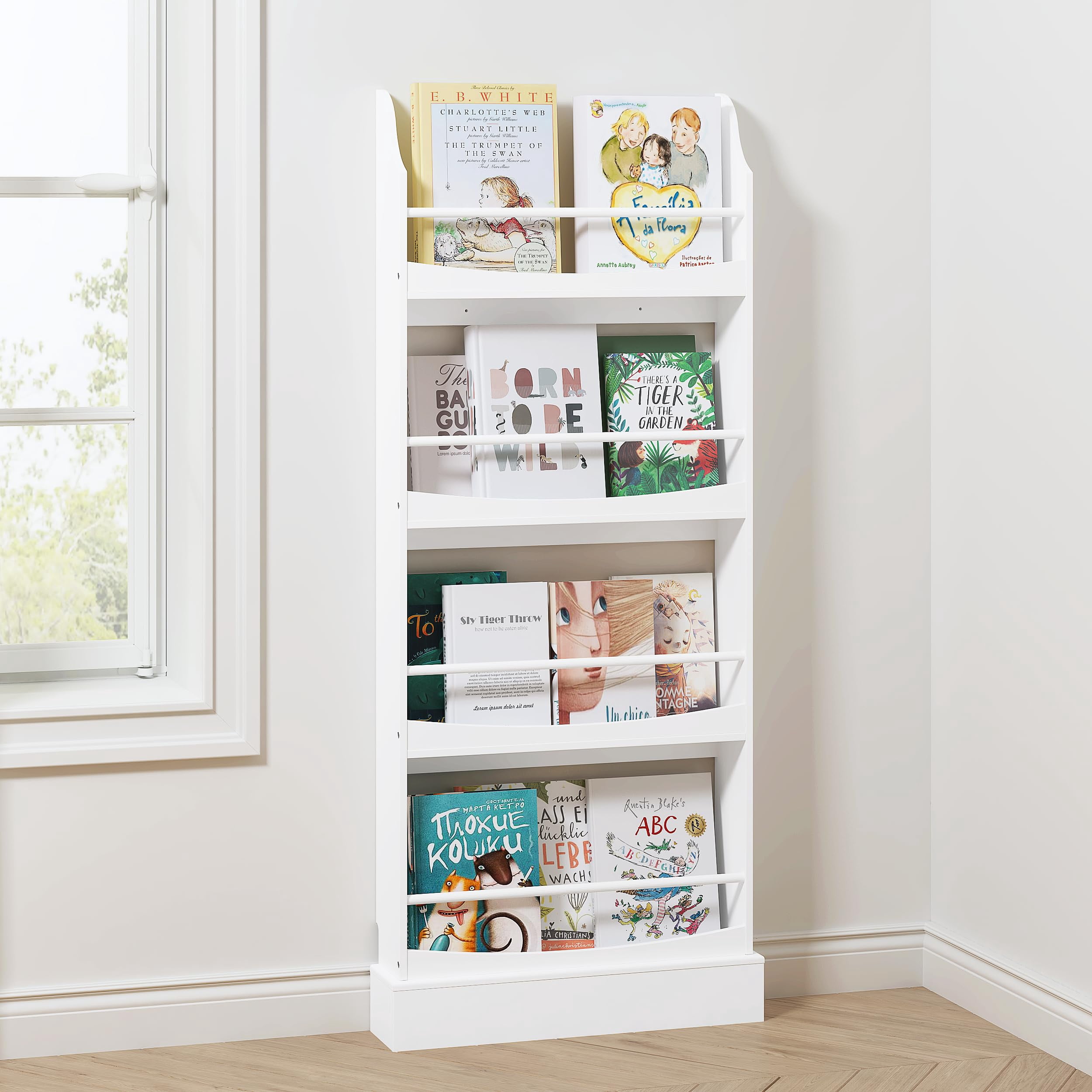 Bookshelf 4 Tiers Children's Bookcases And Storage Bookcase Rack Wall ...