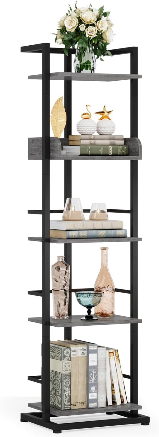 Bookshelf 5-Tier Book shelf - Narrow Wood Bookcase Tall Corner Book ...