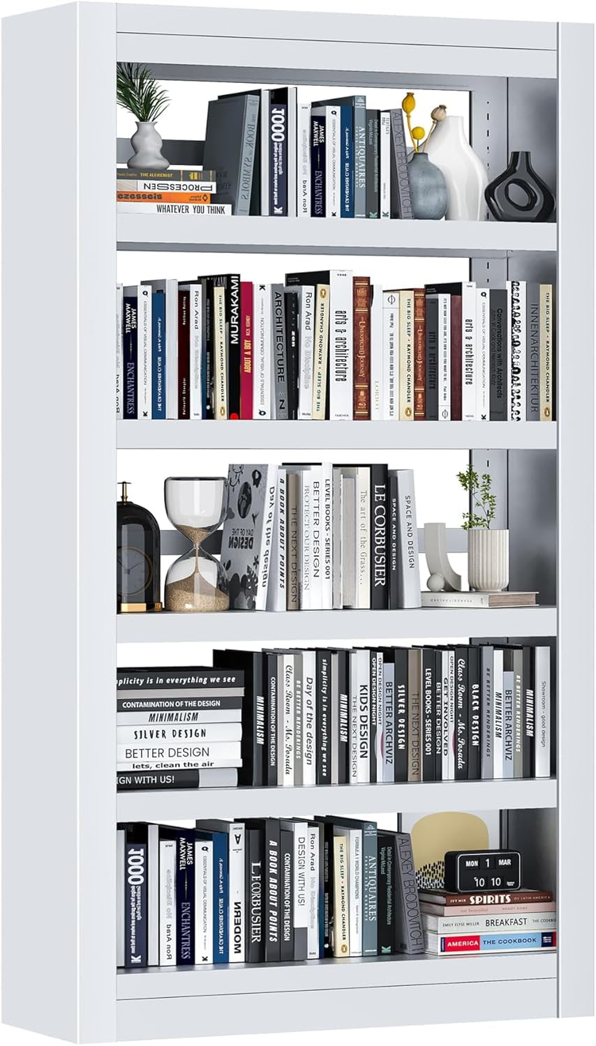 Bookshelf 5-Tier Bookcase with Adjustable Storage Shelves Metal ...