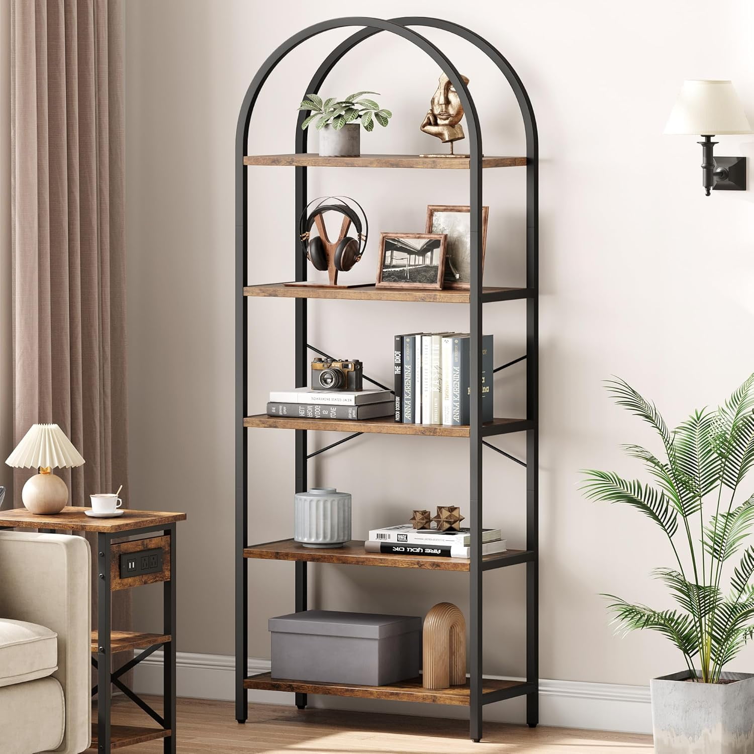 Bookshelf 5 Tier Bookcase Arched Display Racks Tall Standing ...