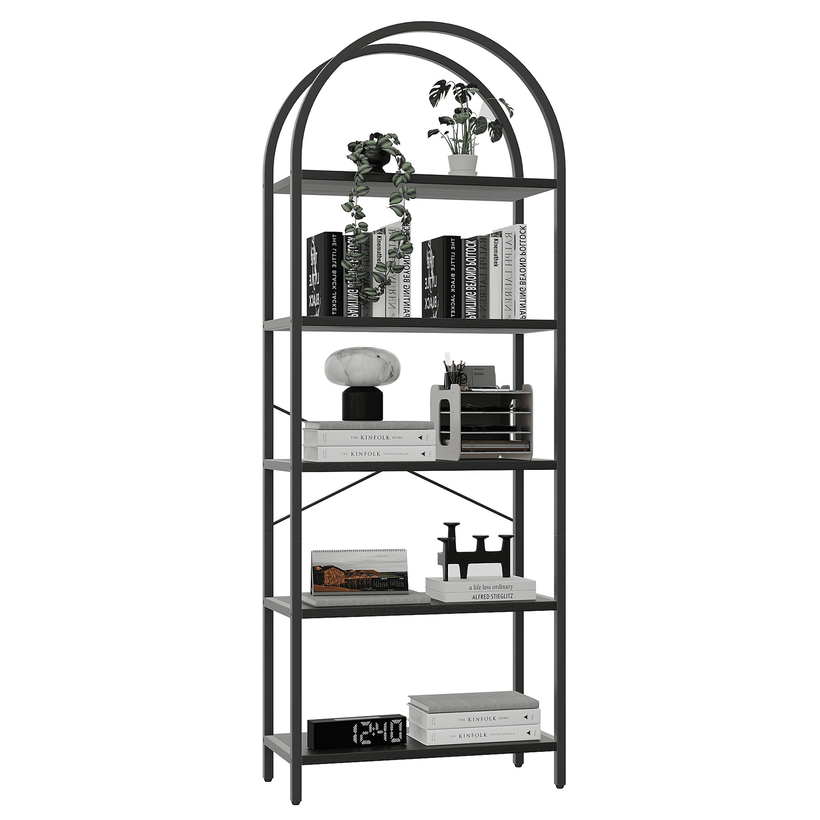 Bookshelf 5 Tier Bookcase Arched Display Racks Tall Standing ...