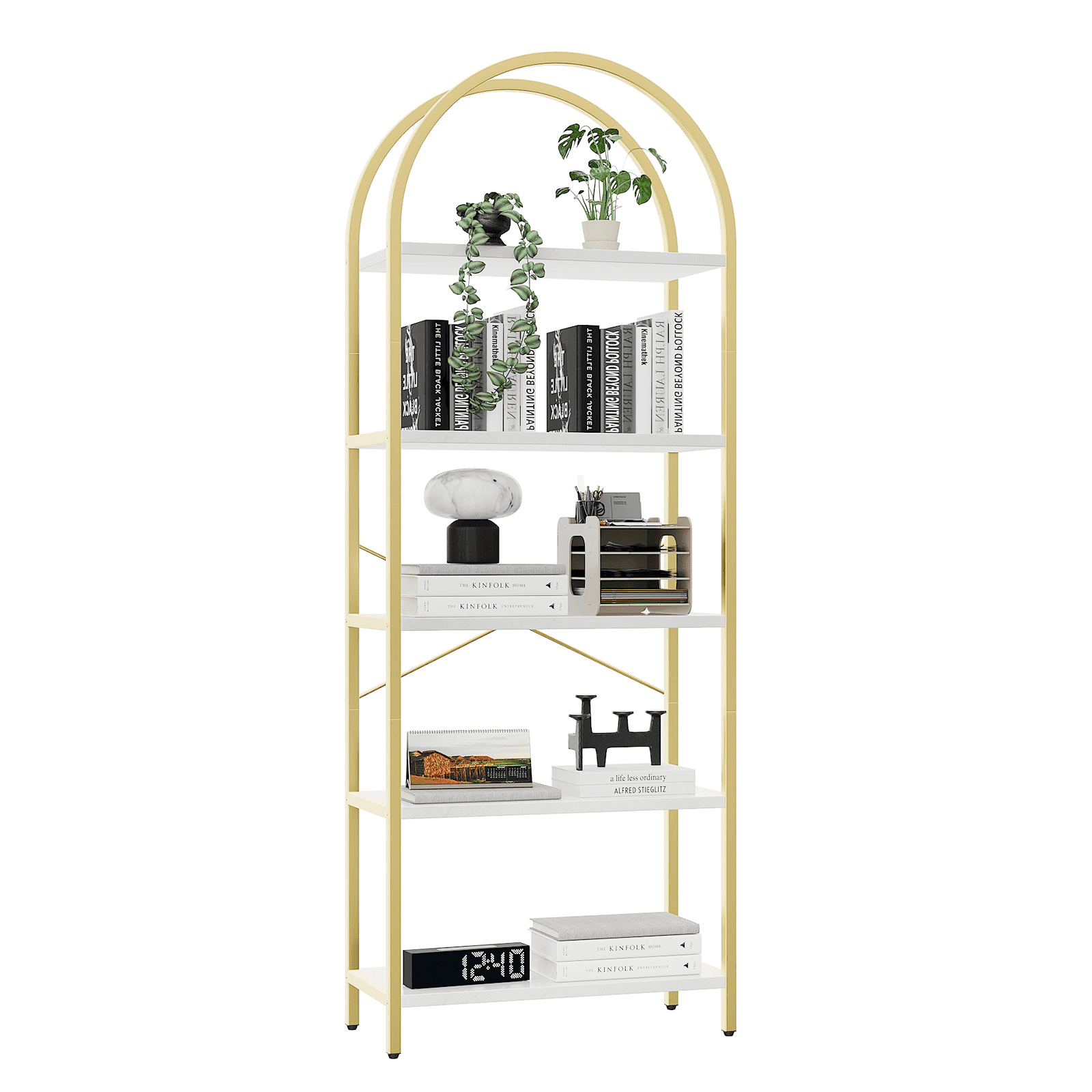 Bookshelf 5 Tier Bookcase Arched Display Racks Tall Standing ...