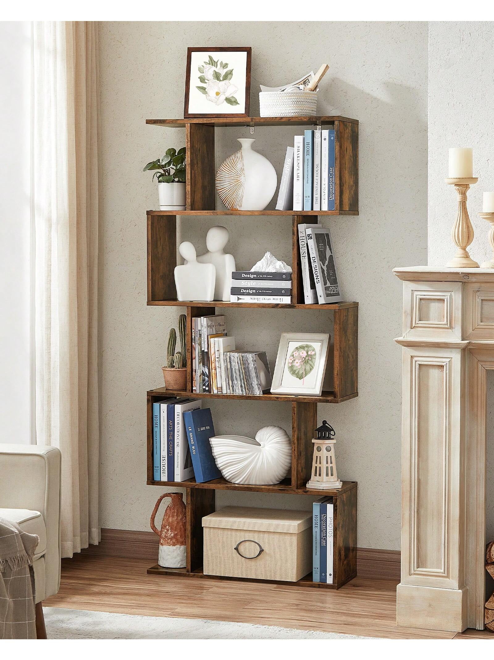 Bookshelf, 5-Tier Bookcase, Tall Display Shelf, Freestanding Storage ...
