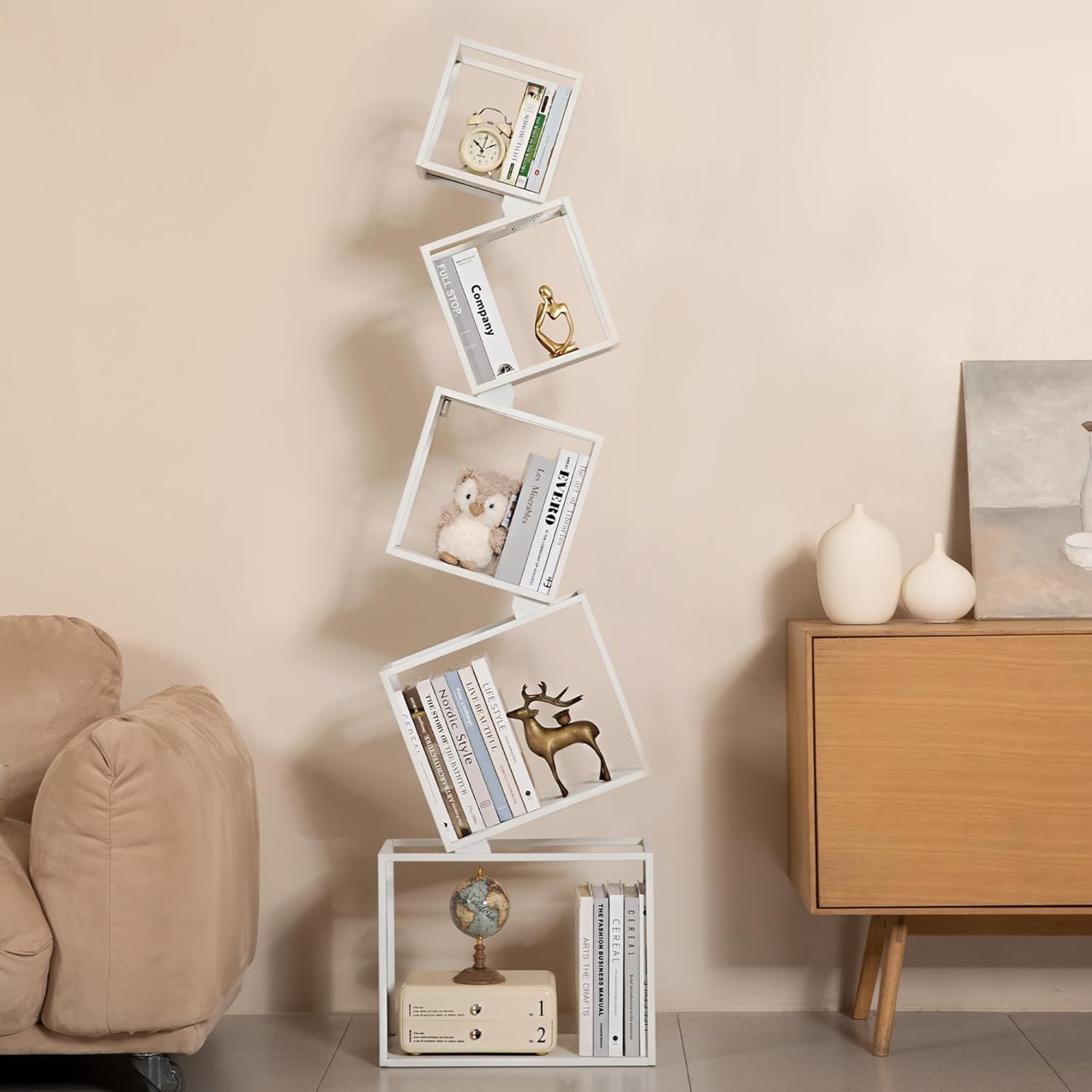 Bookshelf, 5-Tier Bookcase White, 67" Tall White Bookshelf, 5 Tier ...