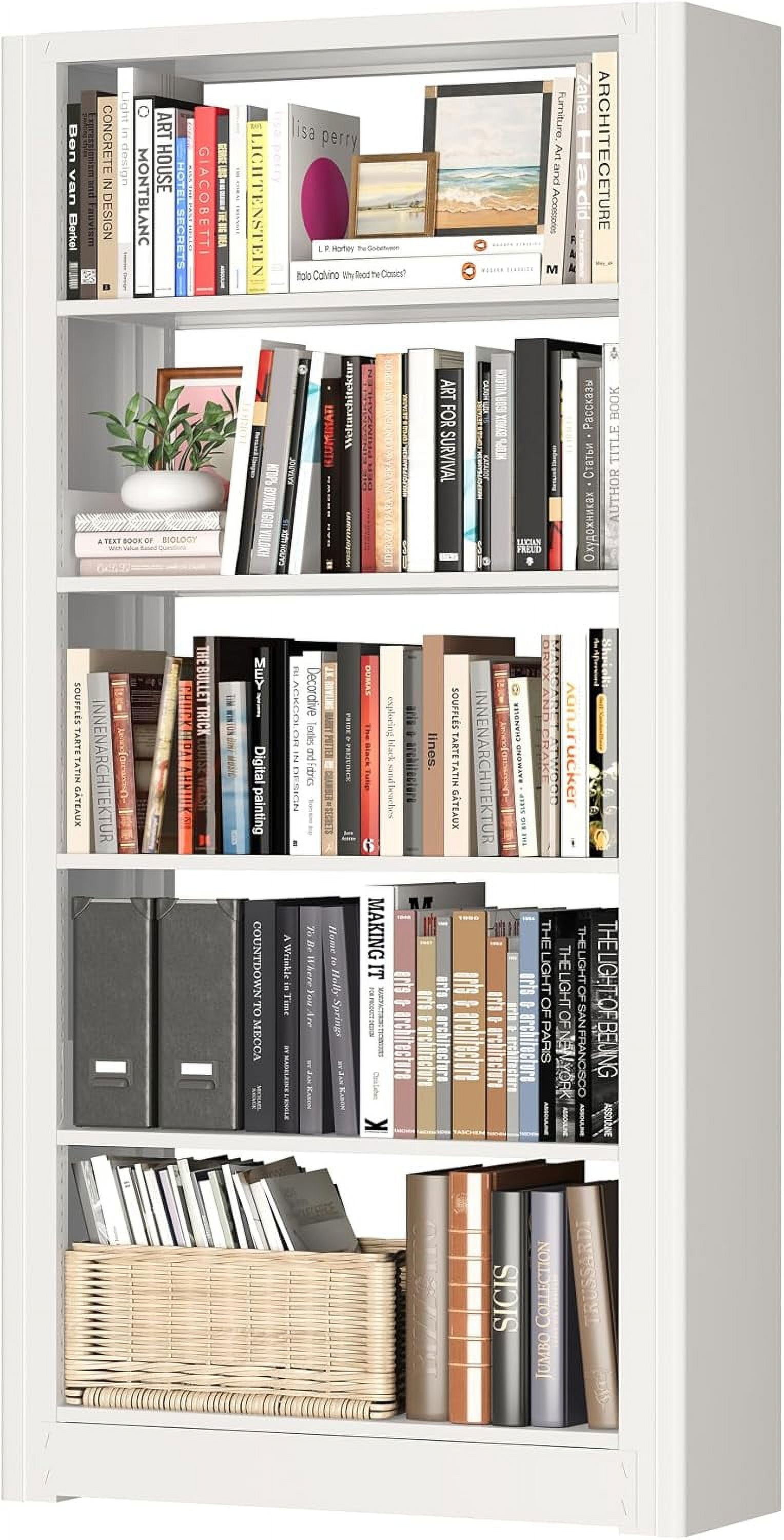 Bookshelf,5-Tier Bookcases, White Bookcases and Bookshelves,Tall Metal ...