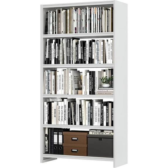 Bookshelf,5 Tier Bookshelves,69" Tall Metal White Bookcase,Install ...