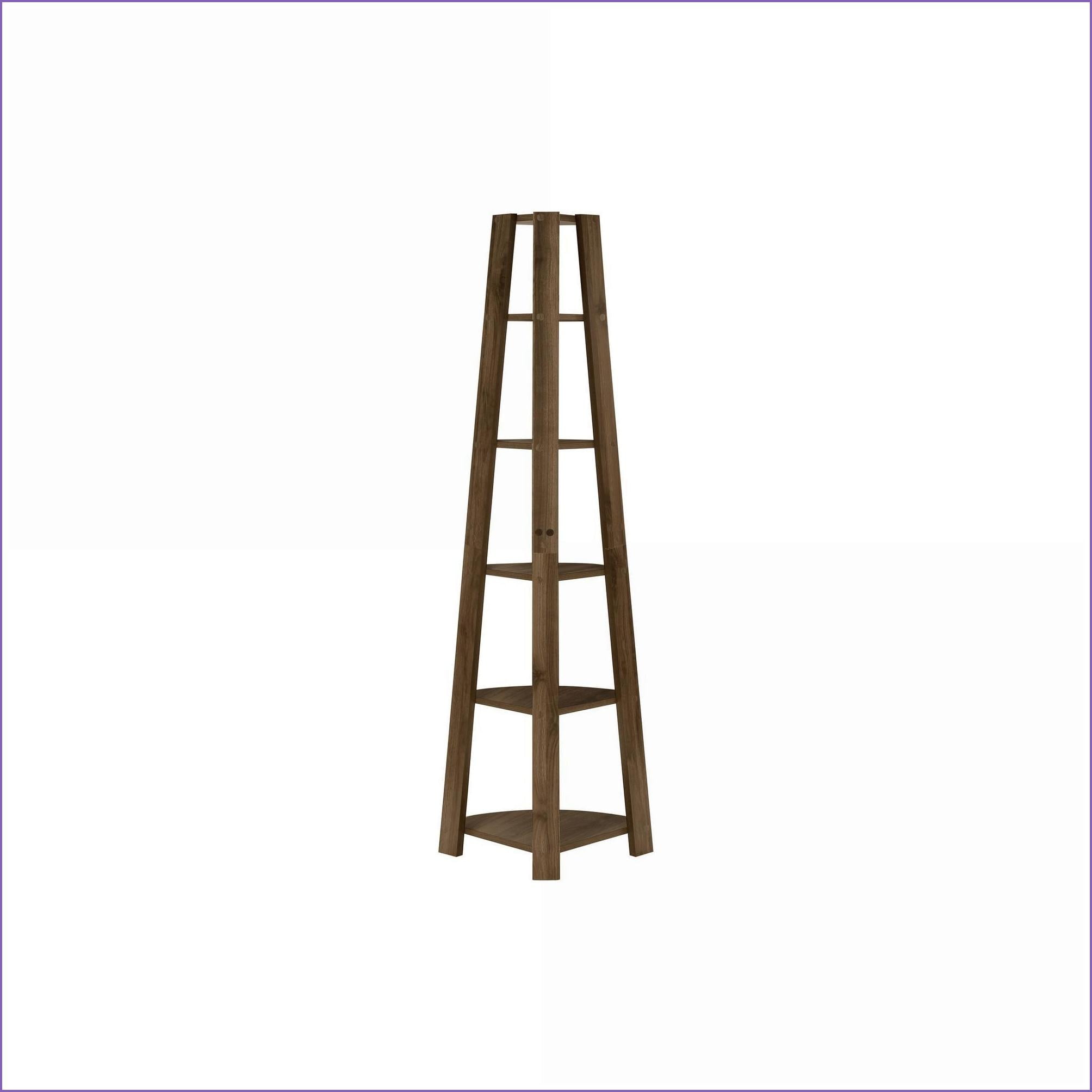 Bookshelf 5 Tier Corner Etagere | 72”H Contemporary Walnut Brown ...