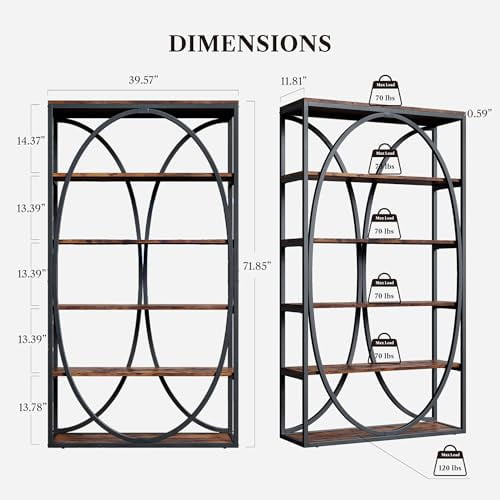 Bookshelf, 5-Tier Industrial Bookcase with Geometric Reinforcement ...