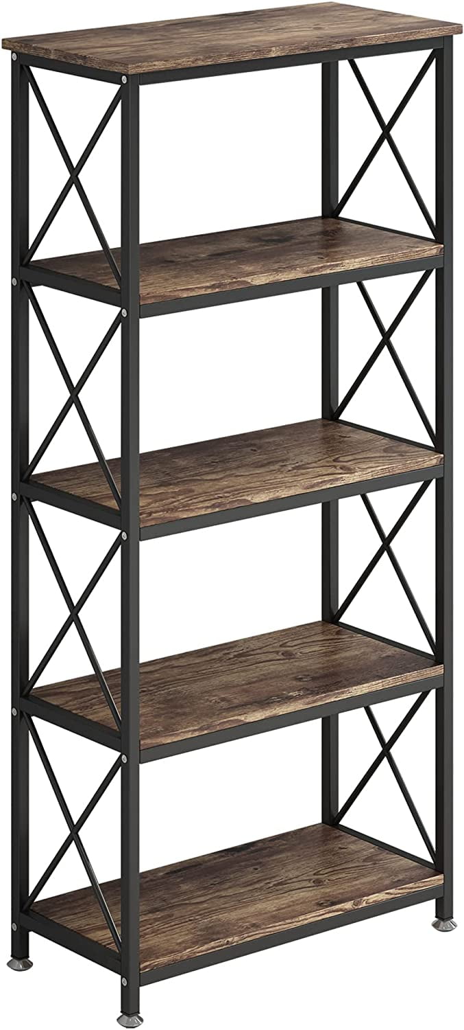 Bookshelf 5 Tier Industrial Bookcase Home Office Adjustable Bookshelves ...
