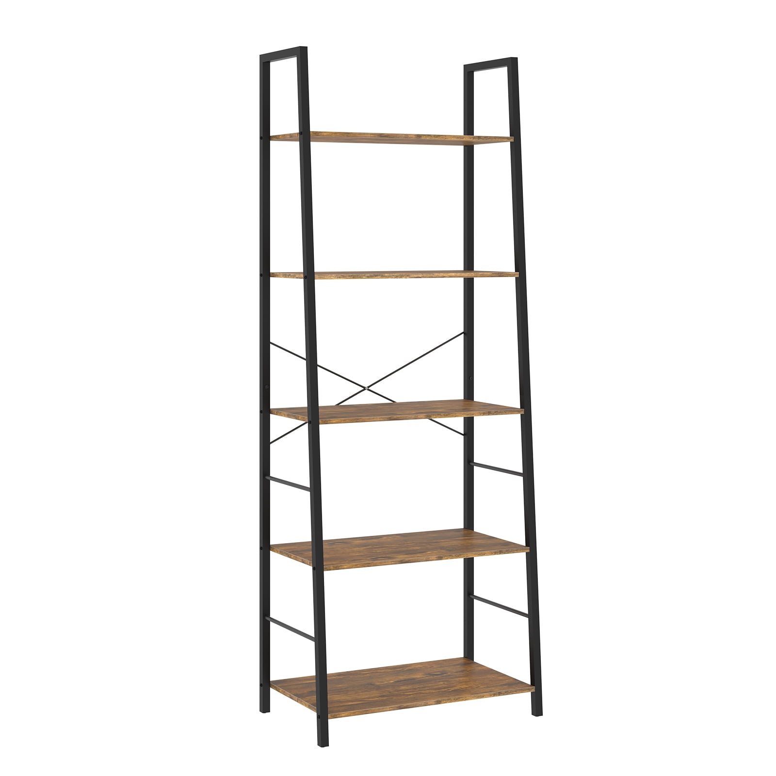 Bookshelf 5 Tier, Industrial Ladder Bookcase, Storage Shelf Organizer ...