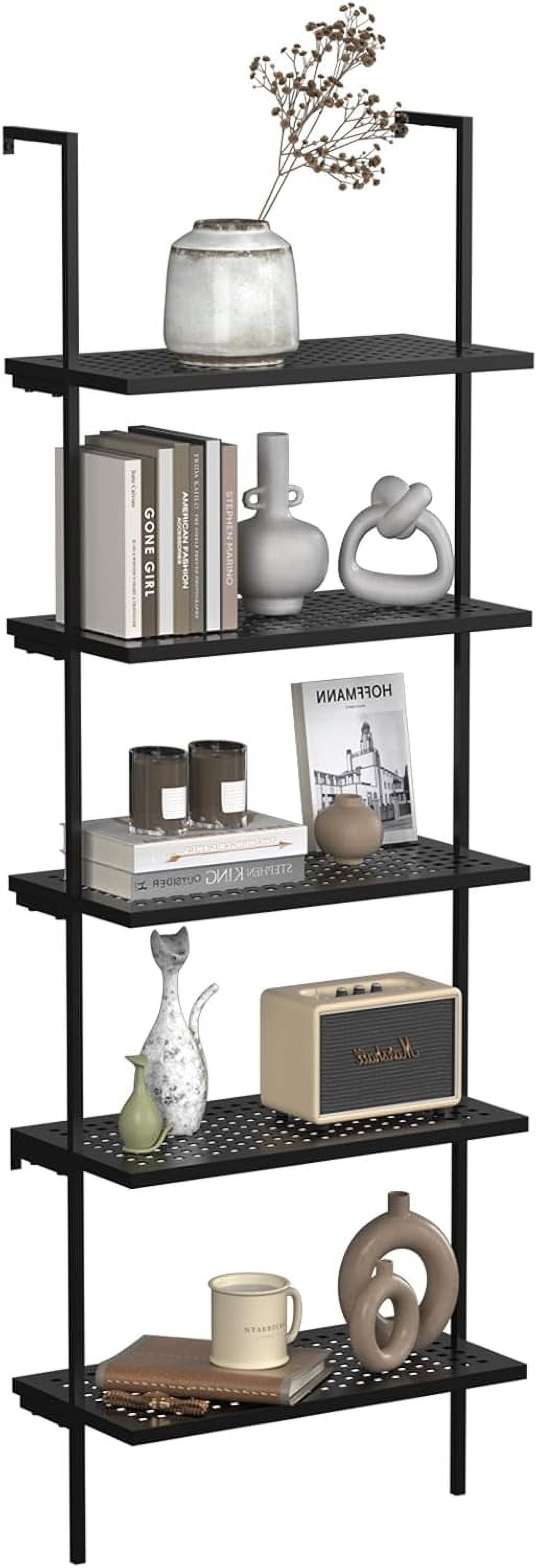 Bookshelf 5-Tier Industrial Ladder Shelf,Black Metal Shelves Wall ...