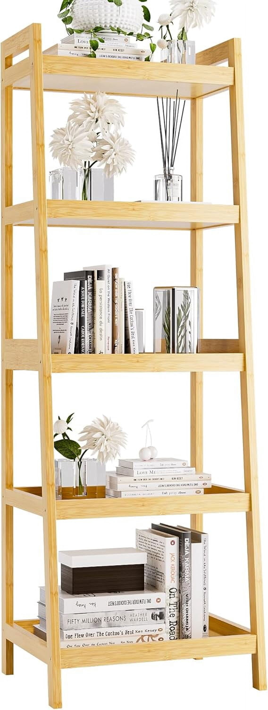 Bookshelf, 5 Tier Ladder Bookcase with Bamboo Frame, Freestanding Tall ...