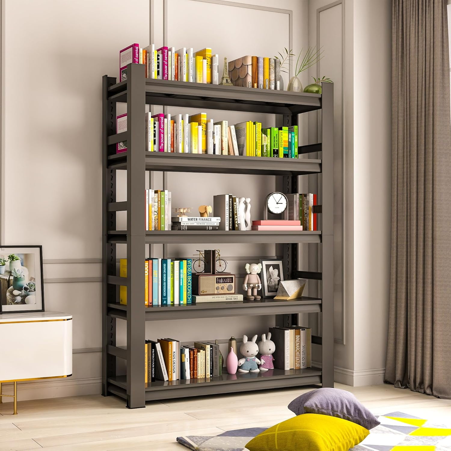 Bookshelf 5 Tier Metal Wide Bookshelves, Heavy Duty Bookcase Tall Book ...