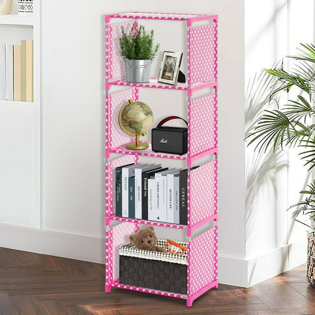 5-Tier Portable Bookcase: Adjustable Home Office Organizer with 4-Cube ...
