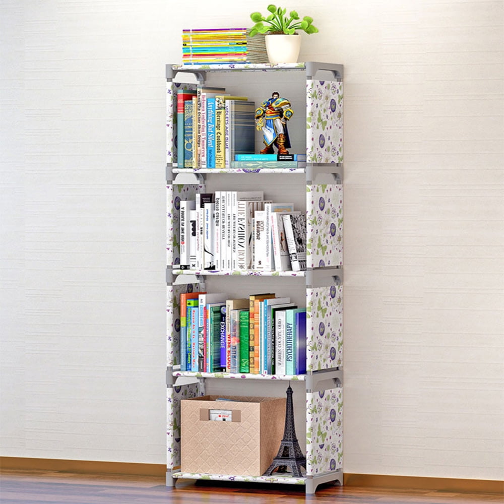 Bookshelf 5 Tier Portable Bookcase 4 Cube Storage Shelves Adjustable ...