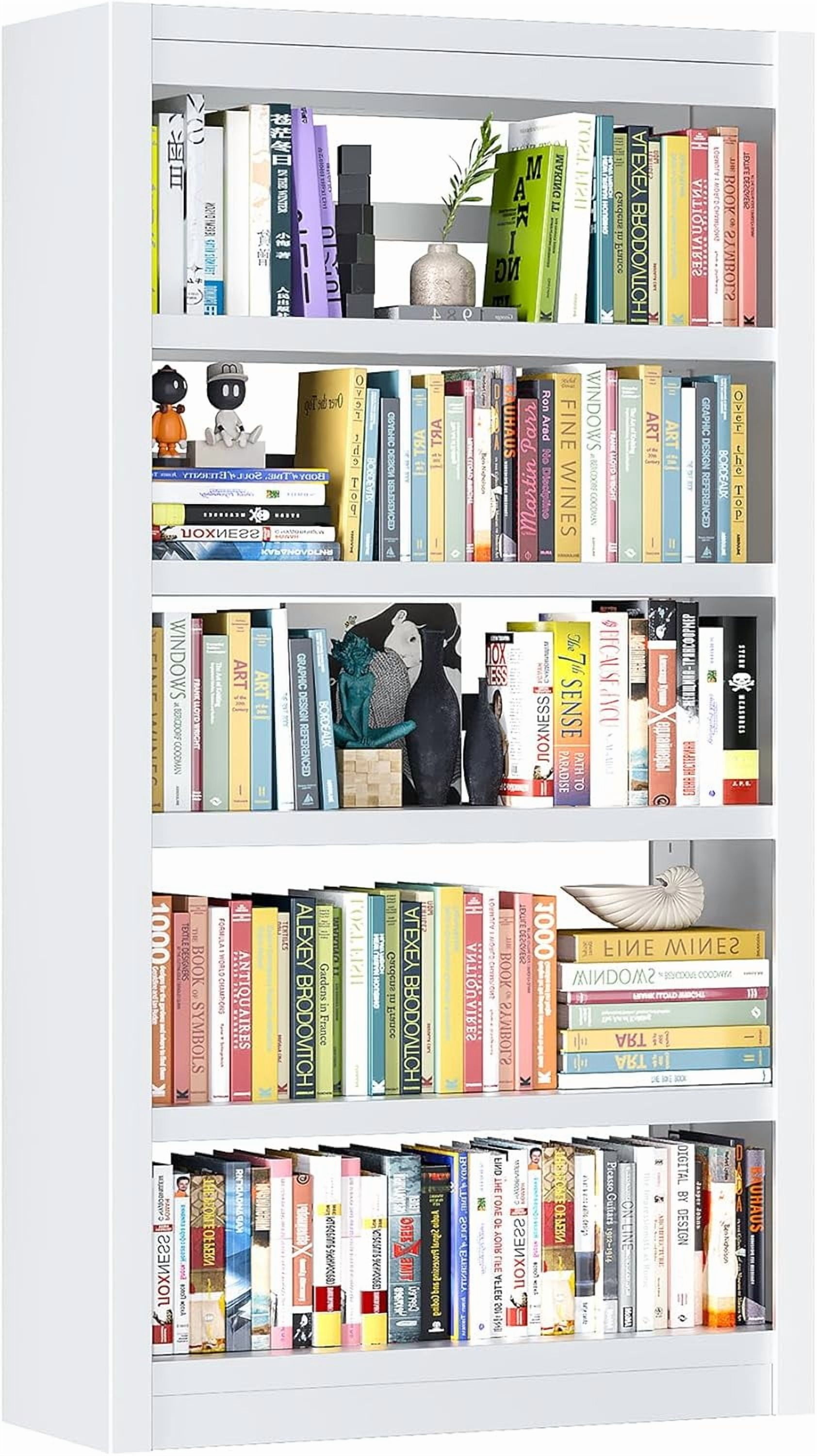 Bookshelf, 5-Tier Sturdy Bookcase, Adjustable Book Shelf, Large Capacity per Shelf, Modern Book ...