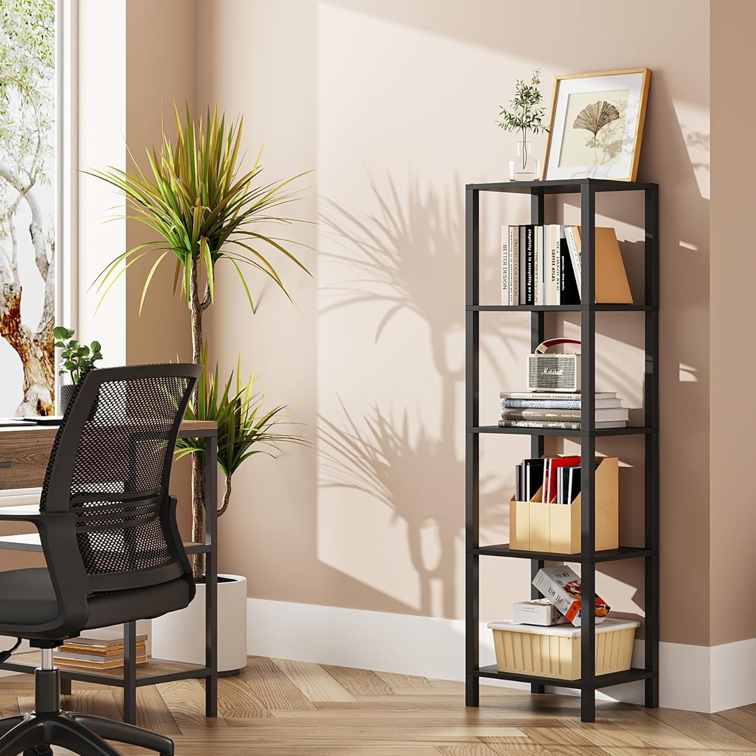 Bookshelf, 5-Tier Tall Book Shelf, Narrow Bookcase for Small Space, DIY ...