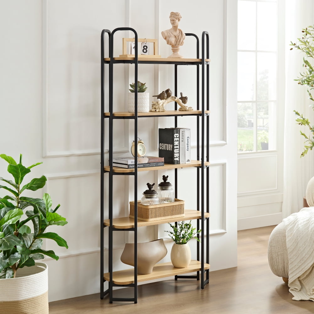 Bookshelf 5 Tiers Industrial Bookcase StorageShelves Organizer for ...
