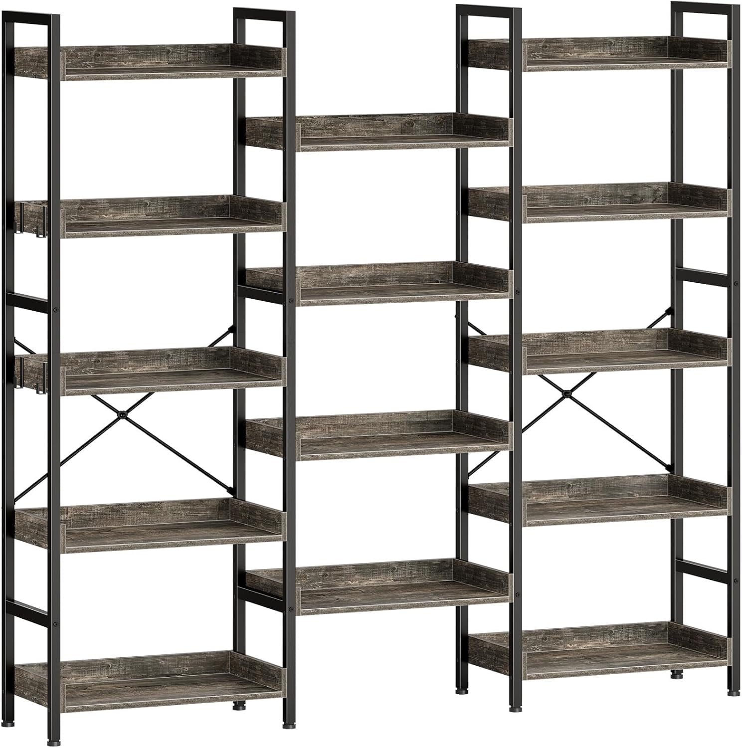 Bookshelf 5 Tiers, Triple Bookcase with Open Display Shelves ...