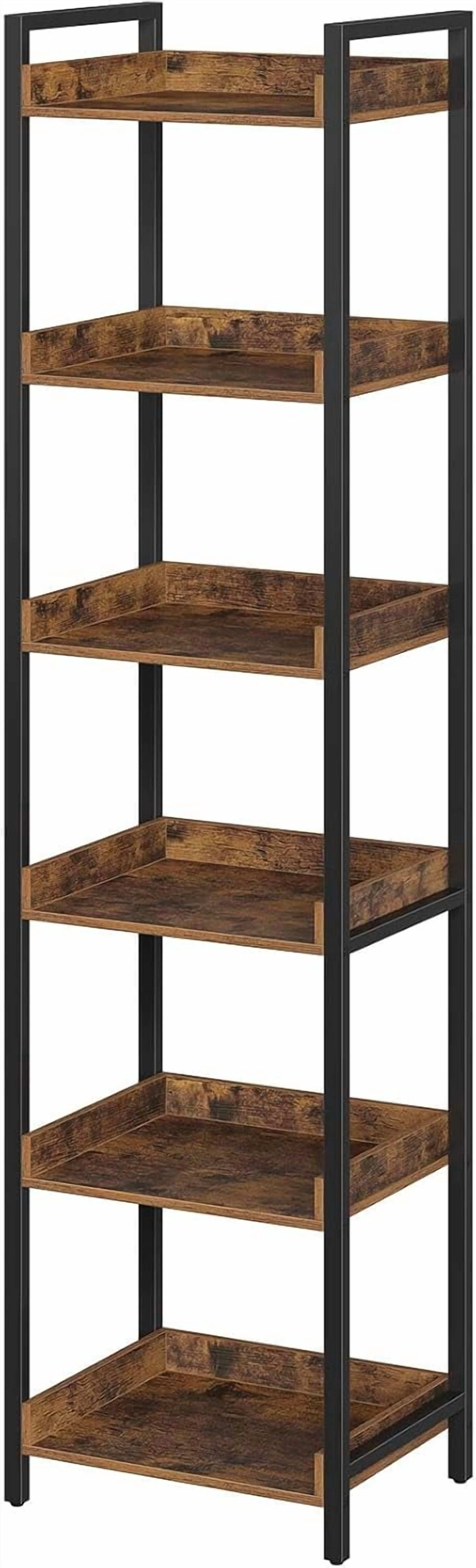 Bookshelf 6 Tier with 4 Hooks Industrial Wood Bookcase Vintage Storage ...