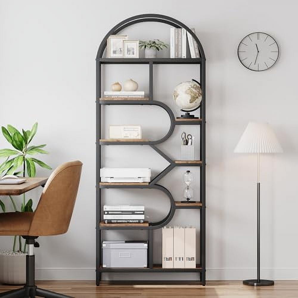 Bookshelf 6 Tier Arched Bookcase 81.7in Tall Display Racks Geometric ...