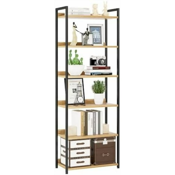 Bookshelf, 6 Tier Bookshelves, Home Office Bookcase Shelf Storage ...