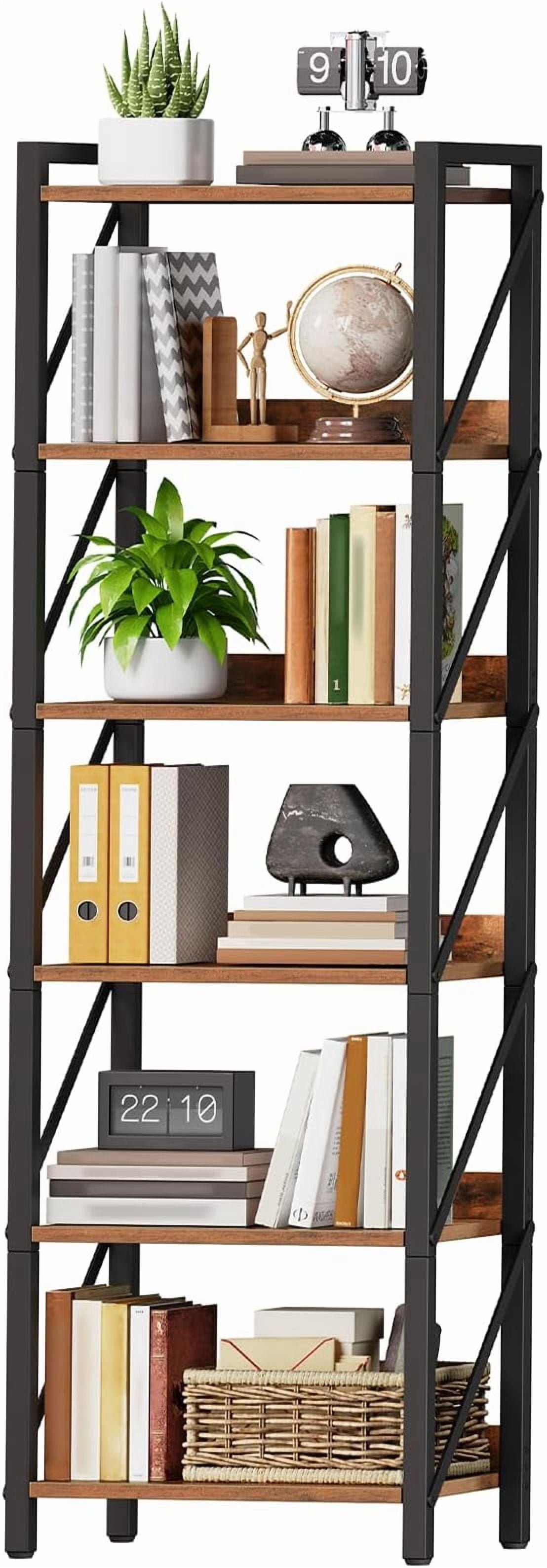 Bookshelf, 6-Tier Industrial Bookcase, Book Shelf Storage Organizer ...