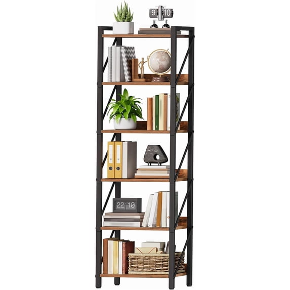 Bookshelf, 6-Tier Industrial Bookcase, Book Shelf Storage Organizer ...