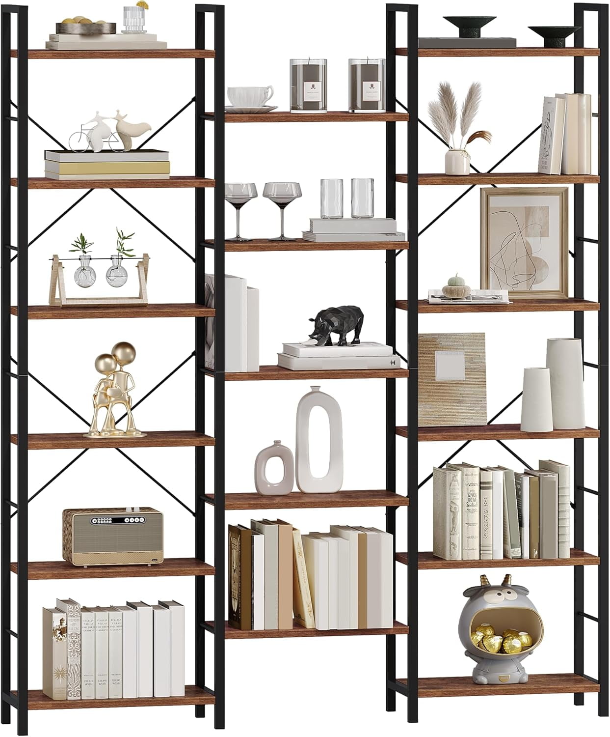 Bookshelf 6 Tier Industrial Bookshelf with 17 Open Display Shelves ...