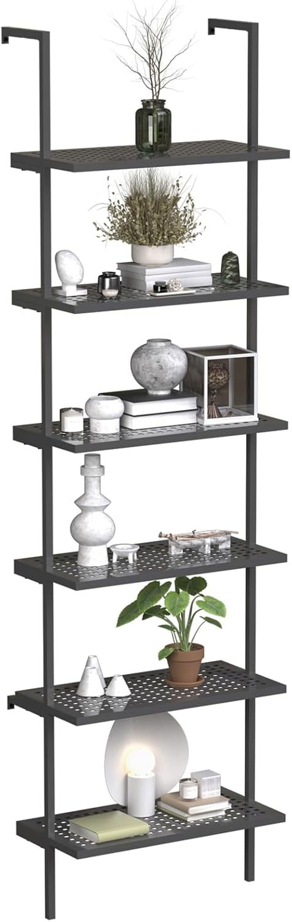Bookshelf 6-Tier Industrial Ladder Shelf,Black Metal Shelves Wall ...