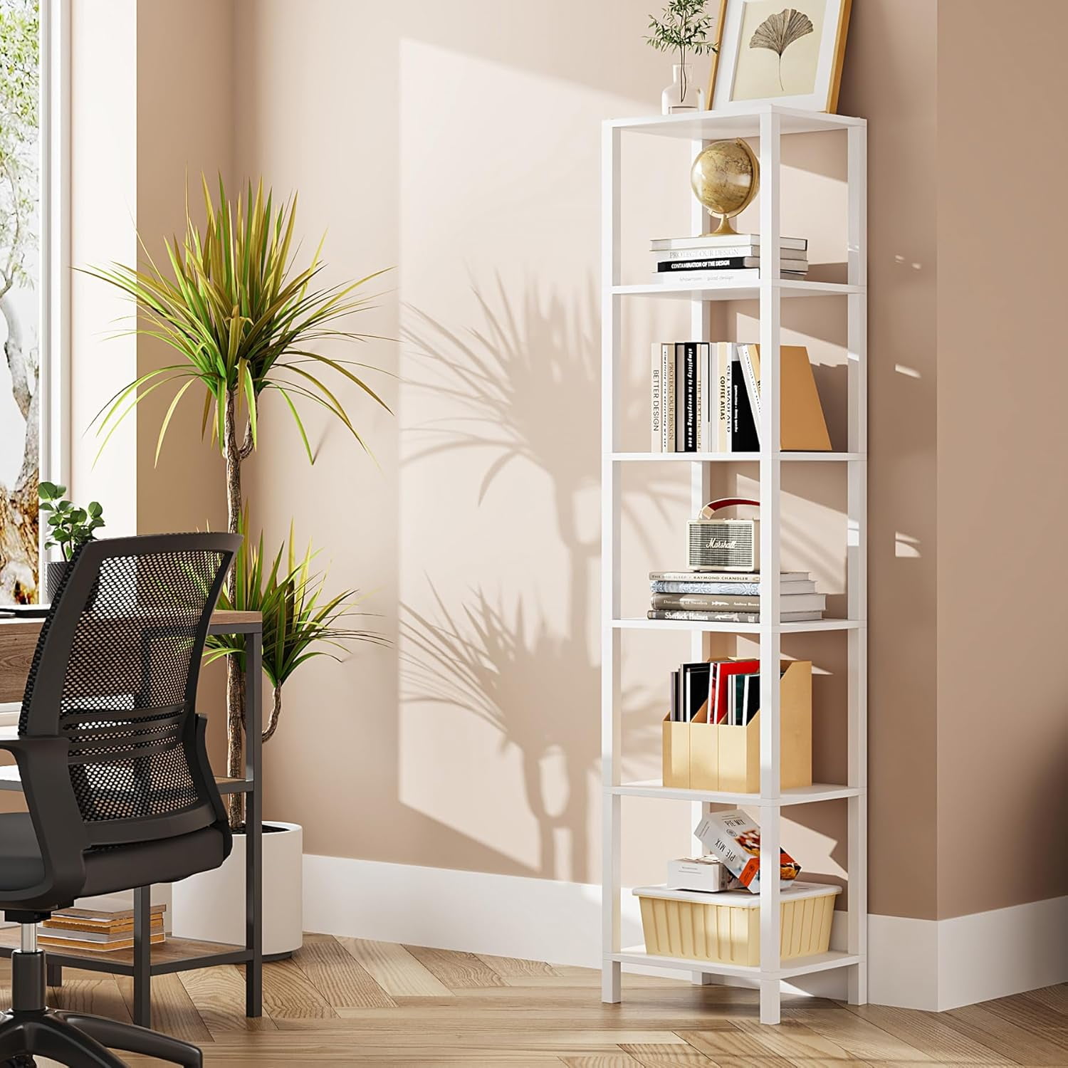 Bookshelf, 6-Tier Tall Book Shelf, Narrow Bookcase for Small Space, DIY ...