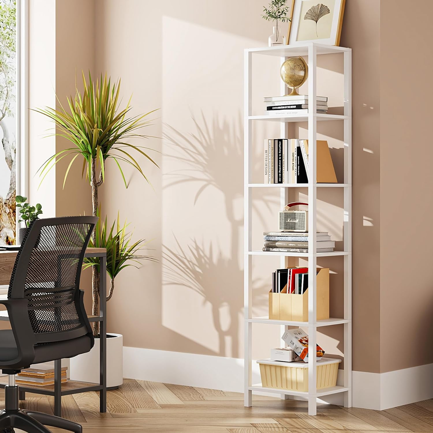 Bookshelf, 6-Tier Tall Book Shelf, Narrow Bookcase for Small Space, DIY ...