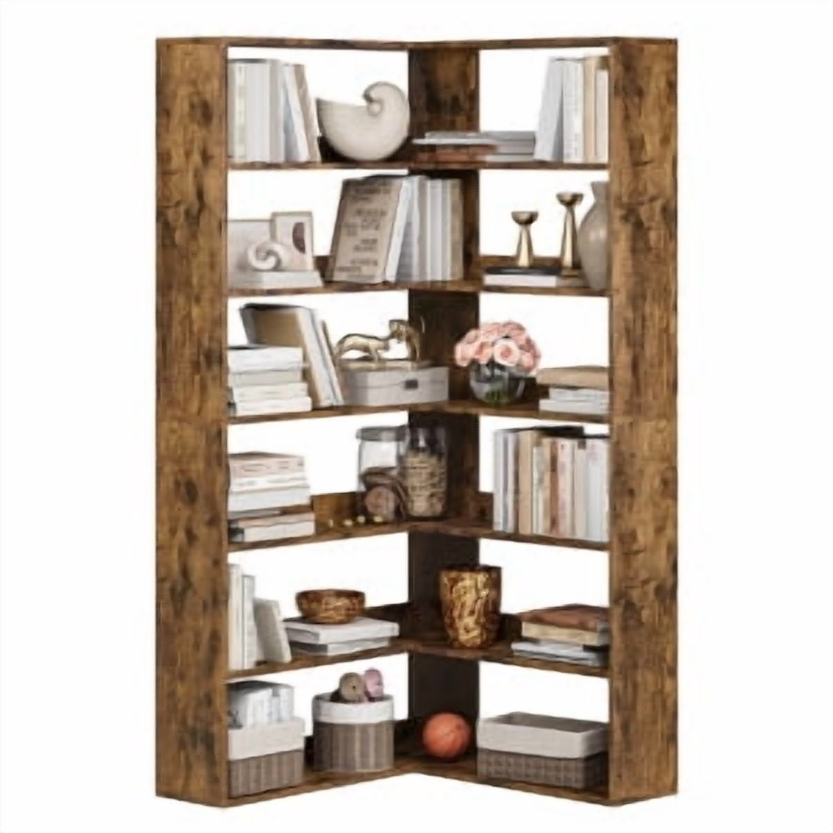 Bookshelf,6-Tiers L-Shaped Bookshelf Home Office Corner Shelf,71'' Tall ...
