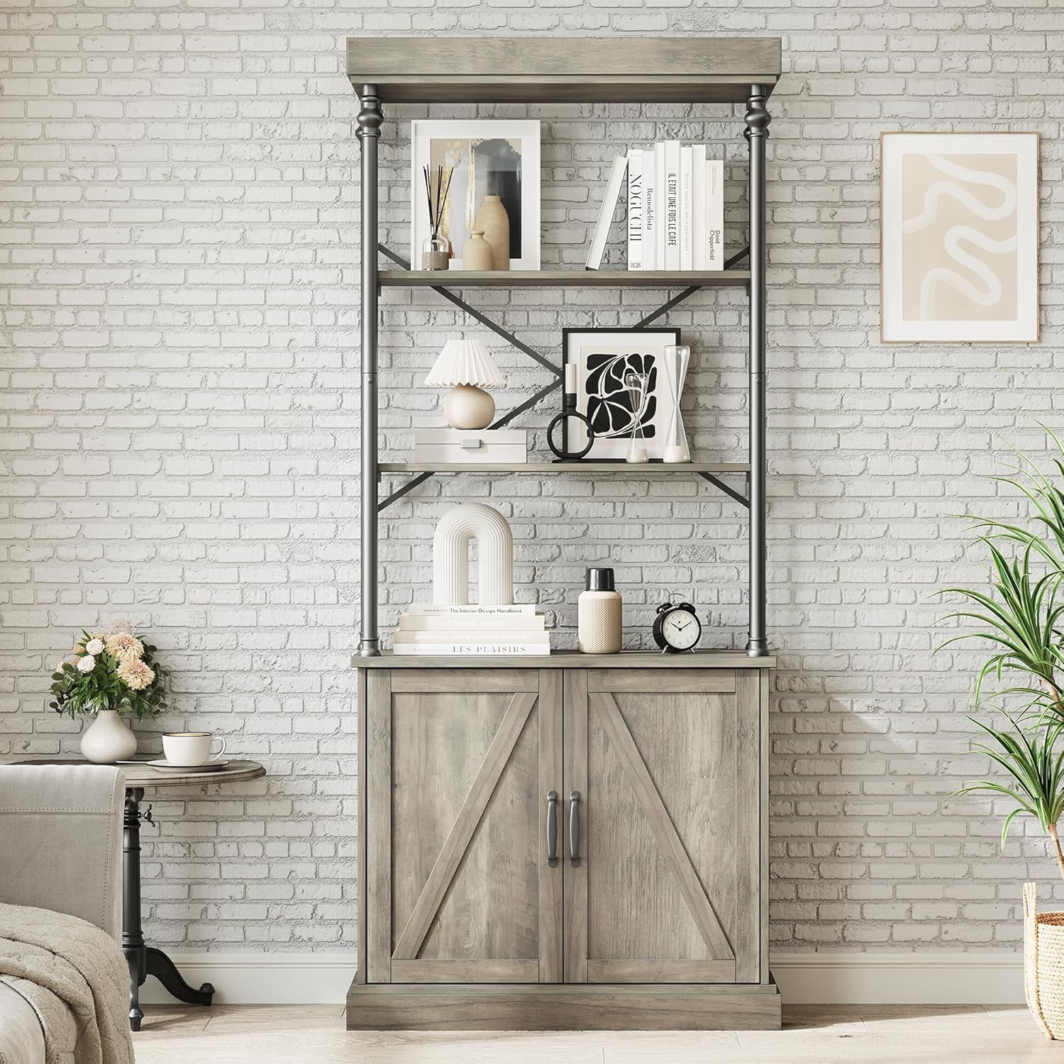 Bookshelf,73.62" Tall Open Bookcase with File Cabinet,Floor Standing ...