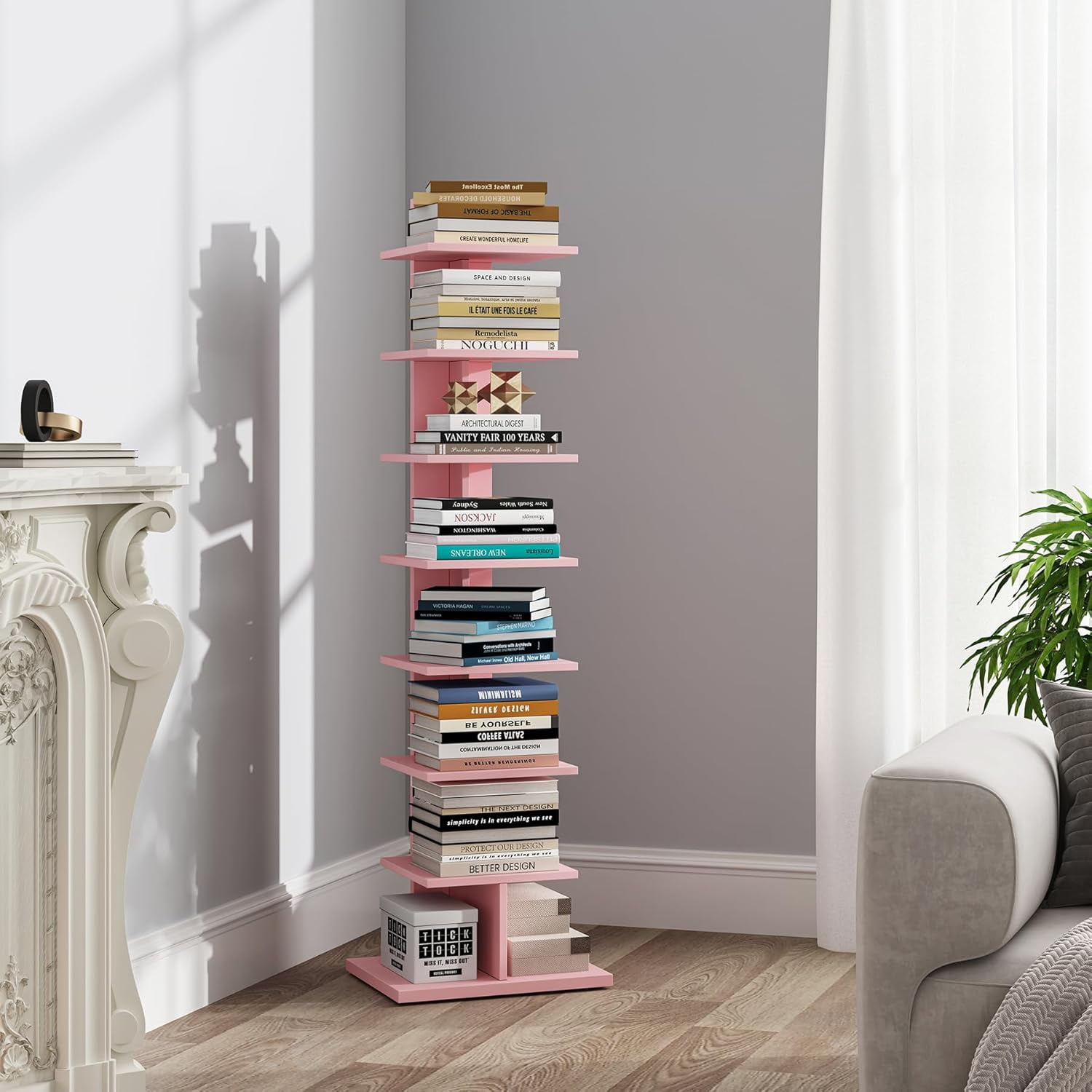 Bookshelf, 8-Tier Bookcase, Narrow Spine Book Shelf for Small Space ...