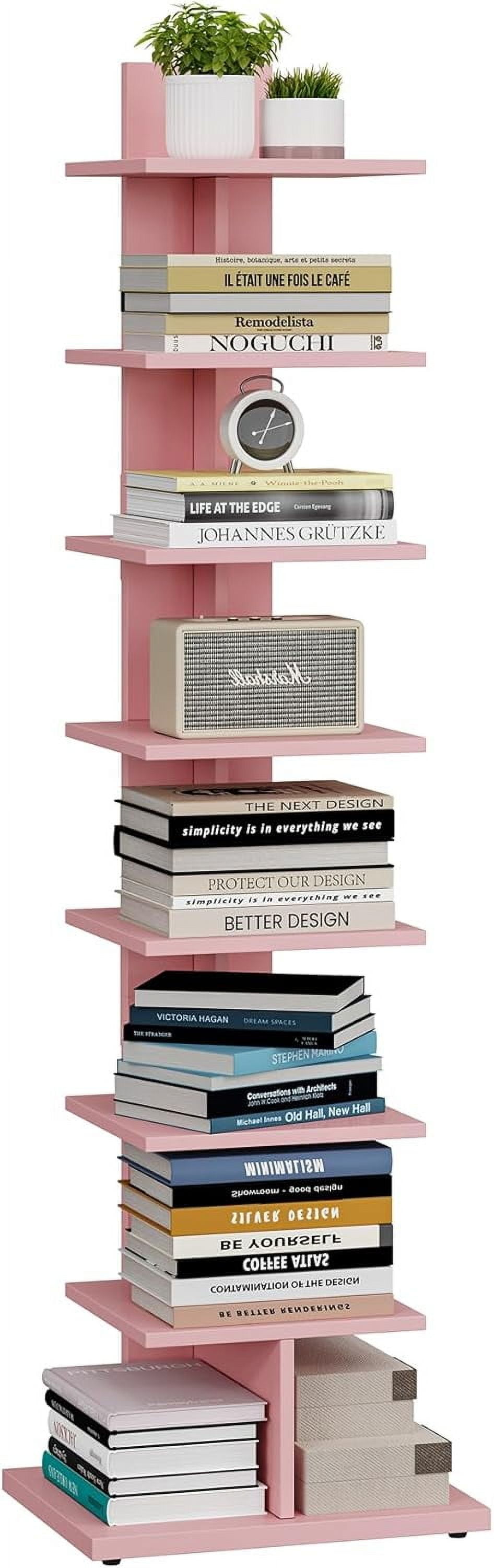 Bookshelf, 8-Tier Bookcase, Narrow Spine Book Shelf for Small Space ...
