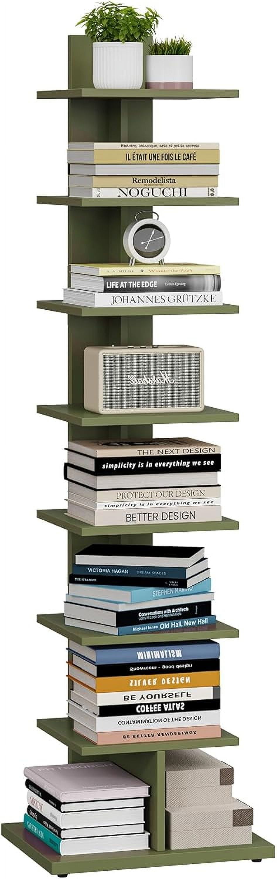Bookshelf, 8-Tier Bookcase, Narrow Spine Book Shelf for Small Space ...