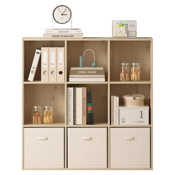Bookshelf 9-Cube Storage Organizer, Sturdy Wooden Bookcase with Closed ...