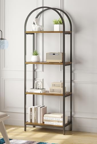 Bookshelf Arched Bookcase, Industrial Curved Metal Book Shelves, 72 ...