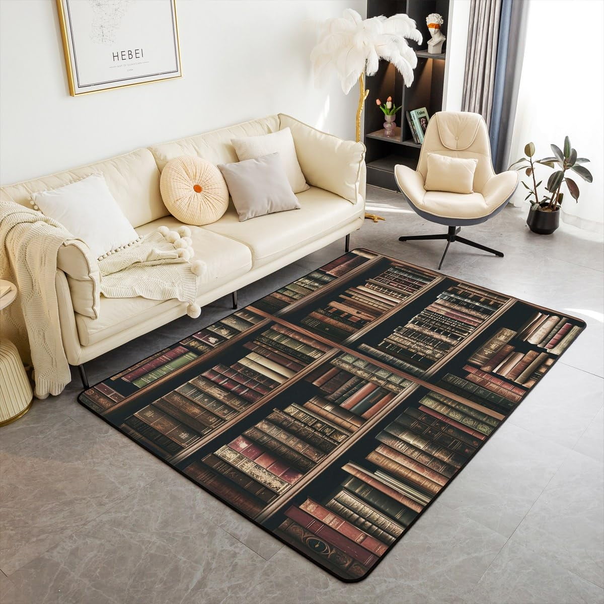 Bookshelf Area Rug for Teen Study Room r Library Book Print Carpet ...