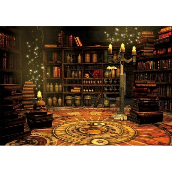 Bookshelf Backdrop Curtain Vintage Halloween Party Wooden House Red ...